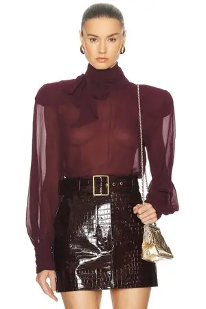 ROWEN ROSE Oversized Silk Blouse With Bow-neck Detail