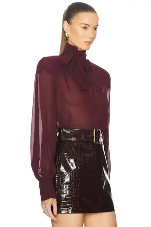 ROWEN ROSE Oversized Silk Blouse With Bow-neck Detail