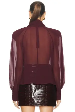 ROWEN ROSE Oversized Silk Blouse With Bow-neck Detail