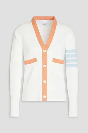 Thom Browne Milano Striped Cotton Cardigan - White