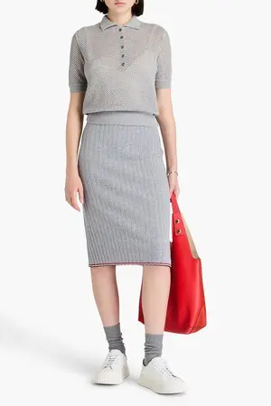 Thom Browne Pointelle-knit Cashmere Polo Sweater - Gray