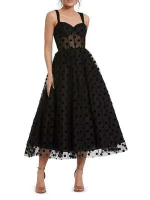 Mac Duggal Polka Dot Tulle Bustier Cocktail Dress - Black
