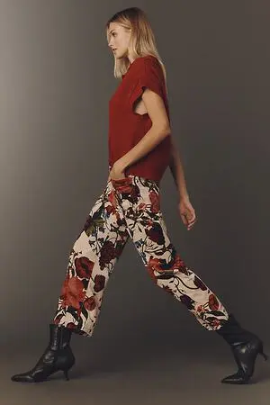 Maeve Maeve Colette Corduroy Crop Wide-Leg Pants Botanical Pattern