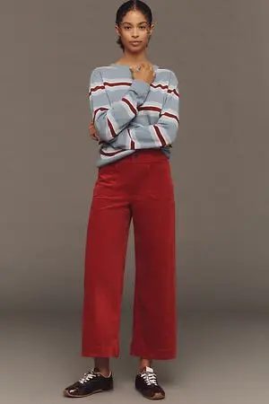 Maeve Colette Corduroy Crop Wide-leg Pants - Raspberry Red