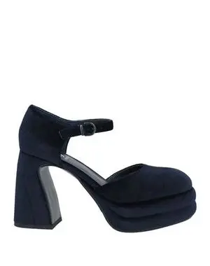 JEANNOT Velvet Platform Pumps With Ankle Strap - Blue