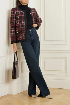 ANINE BING Lydia Checked Woolblend Bouclétweed Jacket