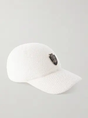 Brunello Cucinelli Appliquéd Waffle-knit Wool Baseball Cap - White