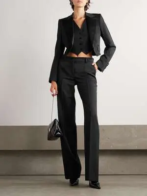 Dolce & Gabbana Wide-leg Wool-blend Trousers - Black