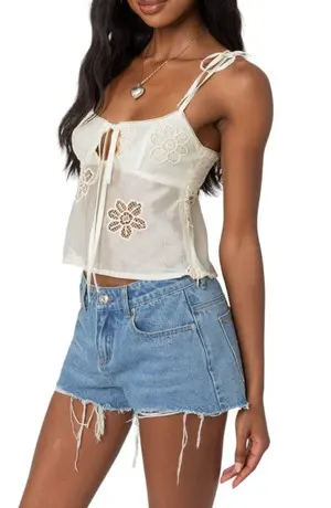 EDIKTED Floral Embroidered Tie-strap Camisole