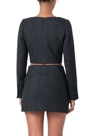 Endless Rose Long Sleeve Tweed Crop Top