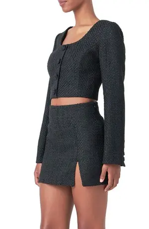 Endless Rose Long Sleeve Tweed Crop Top