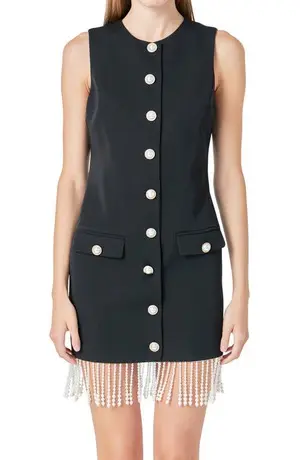 Endless Rose Imitation Pearl Beaded Fringe Mini Dress