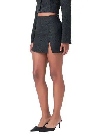 Endless Rose High Waist Tweed Miniskirt - Black