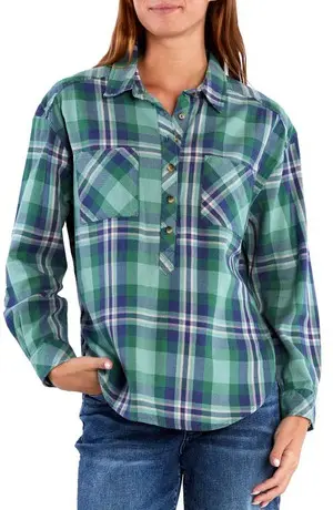 BILLY T Popover Plaid Button-up Shirt