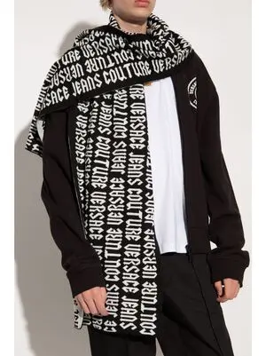Versace Intarsia Knit-logo Scarf - Black