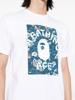 A BATHING APE Japanese Tattoo Camo On College Tee - White