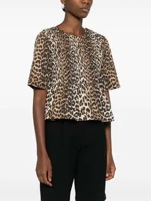 GANNI Smock Leopard Printed Blouse - Brown