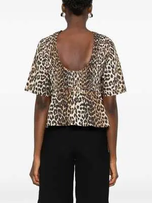 GANNI Smock Leopard Printed Blouse - Brown
