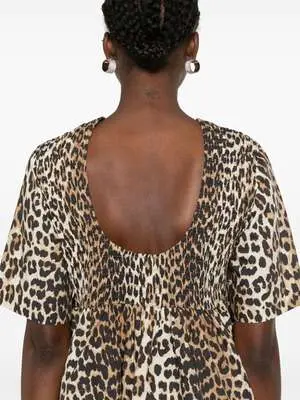 GANNI Smock Leopard Printed Blouse - Brown