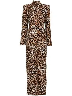 ROWEN ROSE Leopard-print Maxi Dress