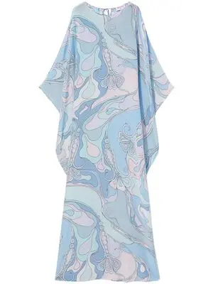 Emilio Pucci Orchidee-print Silk Kaftan - Blue