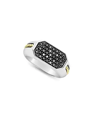 Lagos 18k Yellow Gold And Sterling Silver Black Diamond Ring - Black/silver