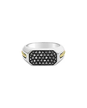 Lagos 18k Yellow Gold And Sterling Silver Black Diamond Ring