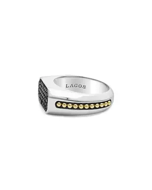 Lagos 18k Yellow Gold And Sterling Silver Black Diamond Ring
