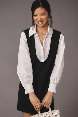 Maeve Long-sleeve Twofer Pinafore Mini Dress