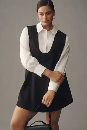 Maeve Long-sleeve Twofer Pinafore Mini Dress