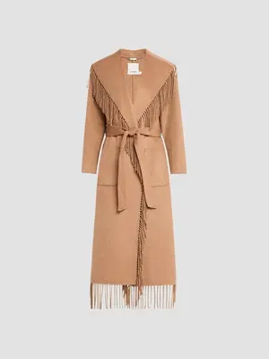 Simkhai Carrie Fringed Wool-blend Coat Camel