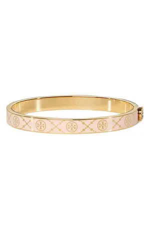 Tory Burch Icon T Monogram Hinge Bangle Bracelet - Tory Gold/pink