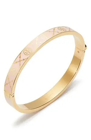Tory Burch Icon T Monogram Hinge Bangle Bracelet - Tory Gold/pink