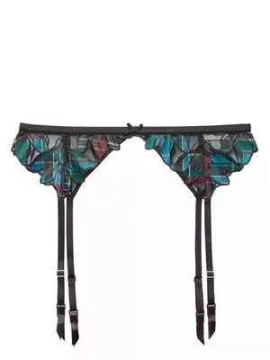 FLEUR DU MAL Lily Embroidered Garter Belt - Black