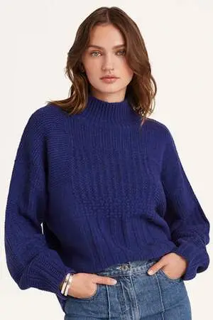 Merlette Valais Patchwork Knit Turtleneck Sweater - Cobalt
