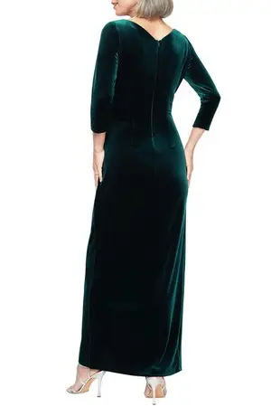 Alex Evenings Pleated Velvet Gown - Forest