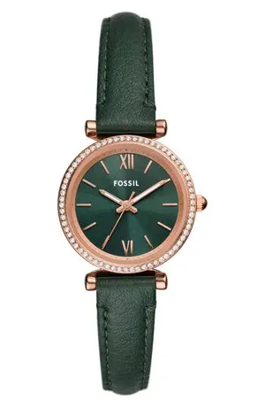 Fossil Carlie Leather Strap Watch Green