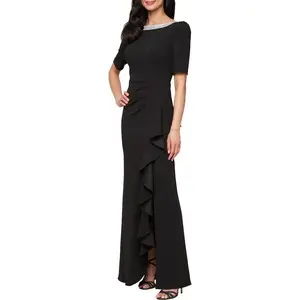 Alex Evenings Embellished Neck A-line Gown - Black