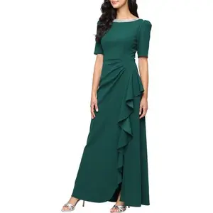 Alex Evenings Embellished Neck A-line Gown - Pine