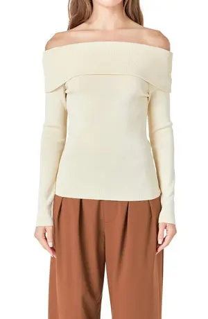 Endless Rose Folded Off-the-shoulder Rib Top