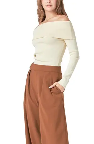 Endless Rose Folded Off-the-shoulder Rib Top