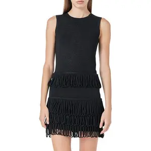 Endless Rose Metallic Knit Fringe Tank - Black