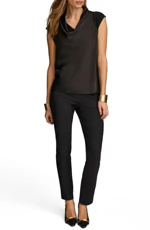 Donna Karan New York Cap Sleeve Cowl Neck Top - Black
