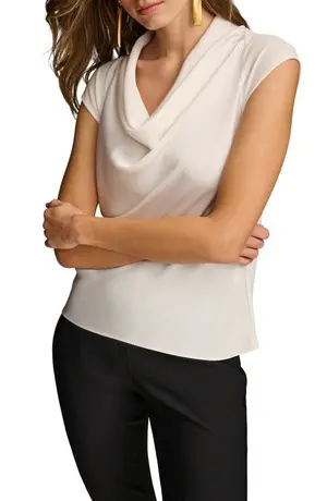 Donna Karan New York Cap Sleeve Cowl Neck Top - Cream
