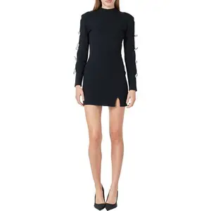 Endless Rose Rhinestone Bow Long Sleeve Sweater Minidress