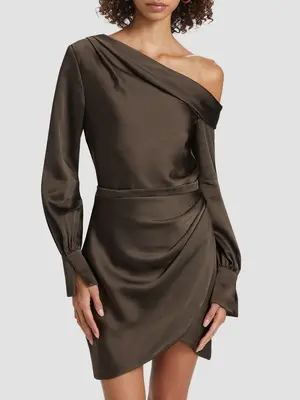 Simkhai Cameron Satin One-shoulder Minidress - Chocolate