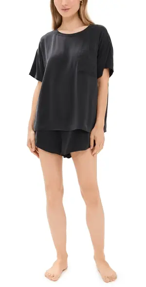 Lunya Washable Silk Tee Short Set - Immersed Black