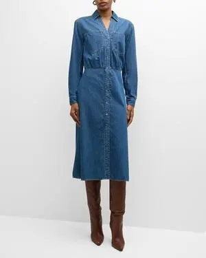 Veronica Beard Miranda Long-Sleeve Denim Shirtdress In Cornflower - 53% Off