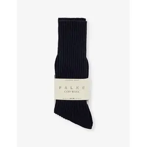 Falke Cosy Wool Ribbed Knit Crew Socks - Dark Navy
