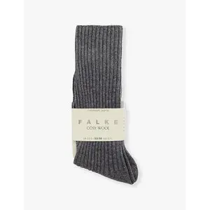 Falke Cosy Wool Ribbed Knit Crew Socks - Light Greymel.